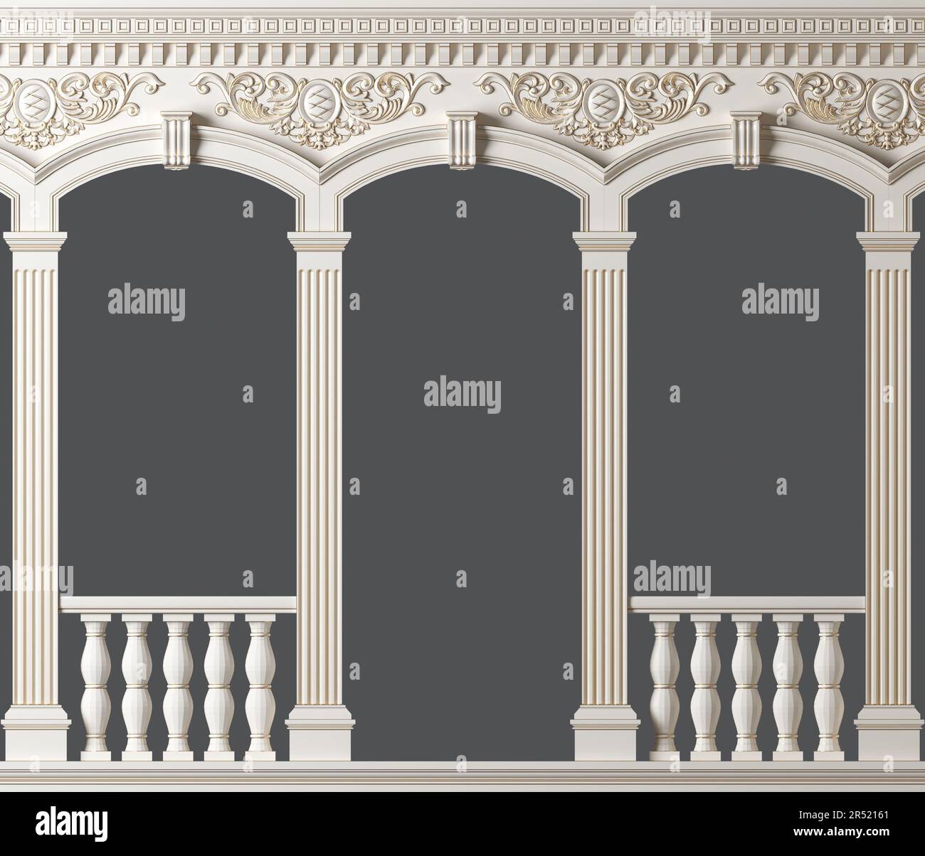 3d illustration. Marble antique wall arcade. Background banner. Poster ...