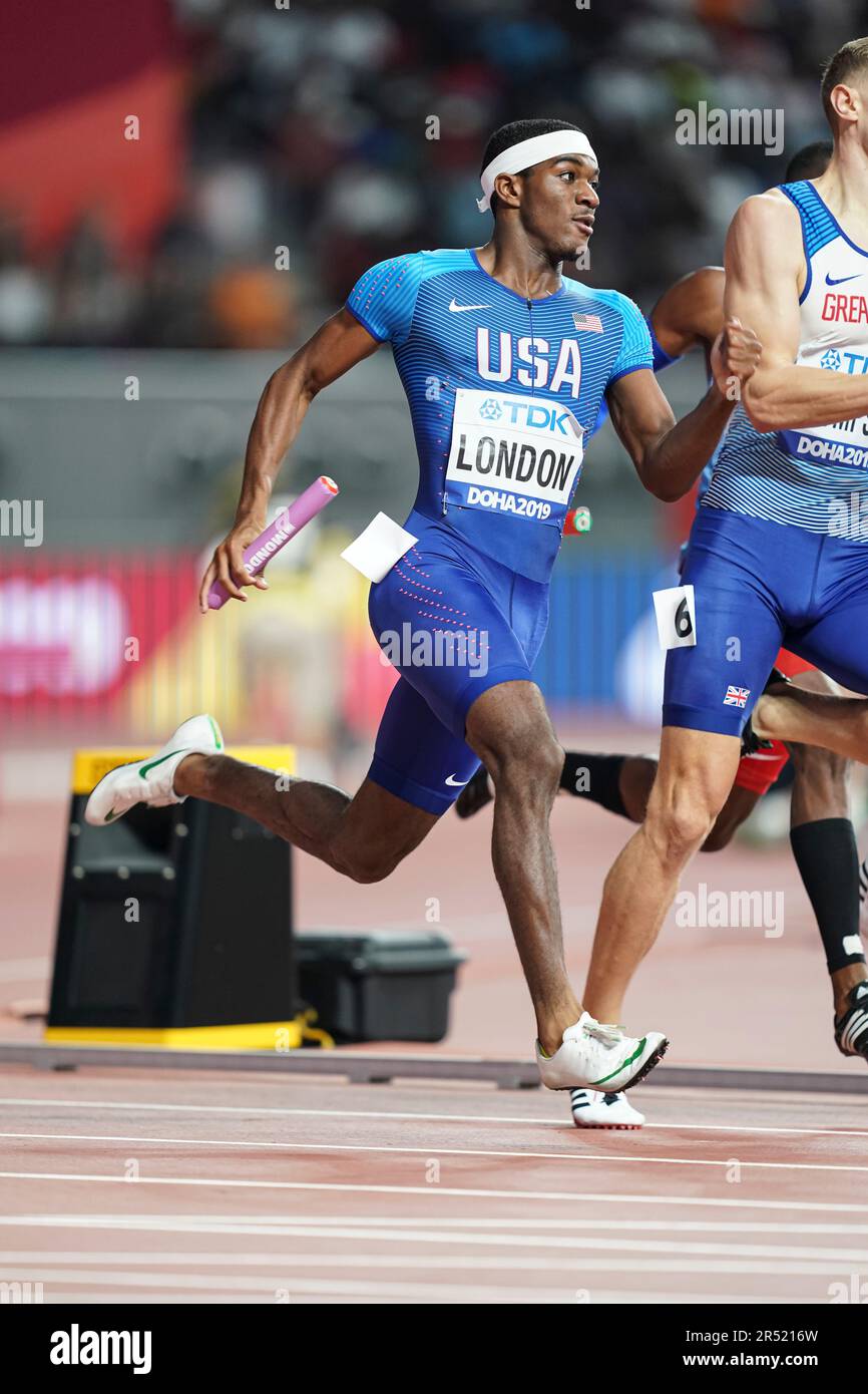 Wilbert LONDON running the 4x400m relay at the 2019 World Athletics ...