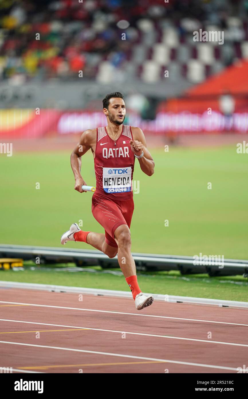 Bassem HEMEIDA running the 4x400m relay at the 2019 World Athletics ...
