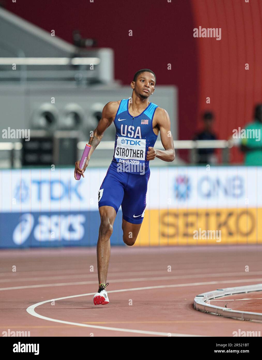 Nathan STROTHER running the 4x400m relay at the 2019 World Athletics ...