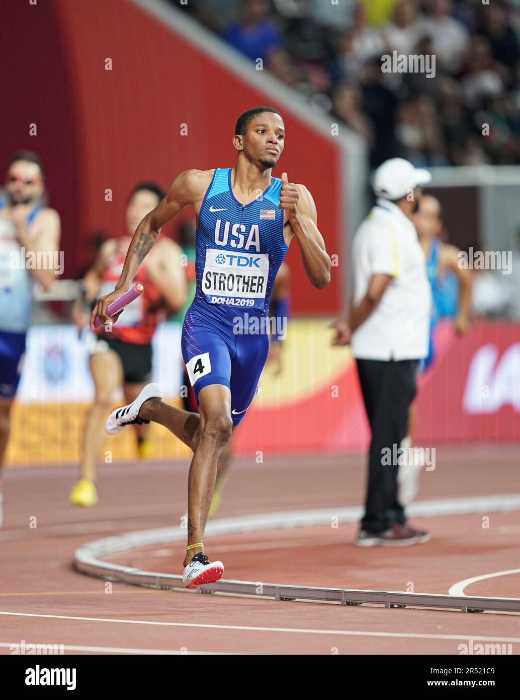 Nathan STROTHER running the 4x400m relay at the 2019 World Athletics ...