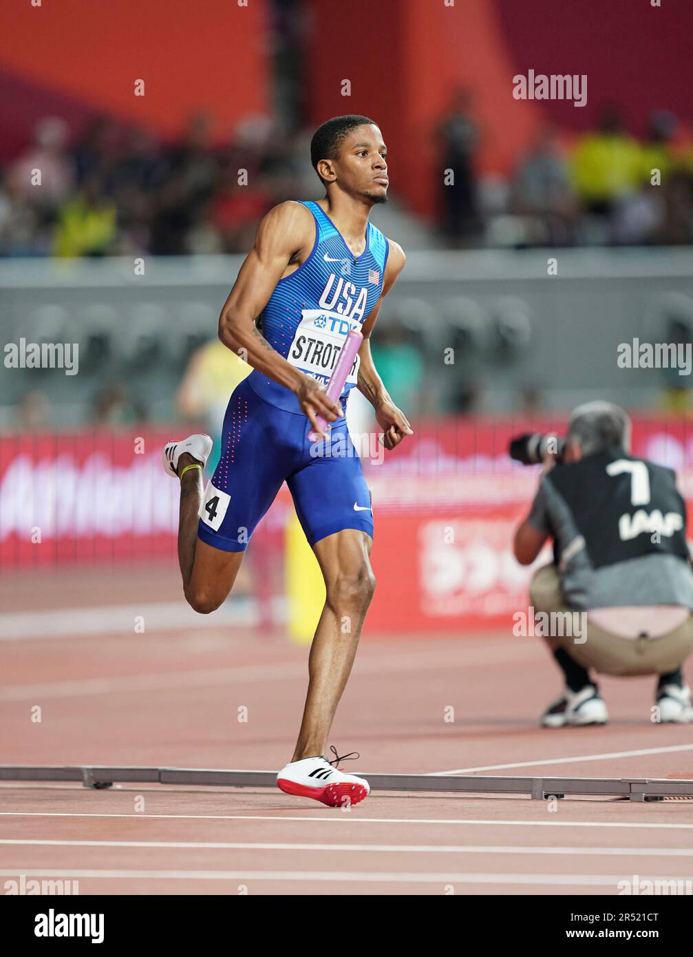 Nathan STROTHER running the 4x400m relay at the 2019 World Athletics ...
