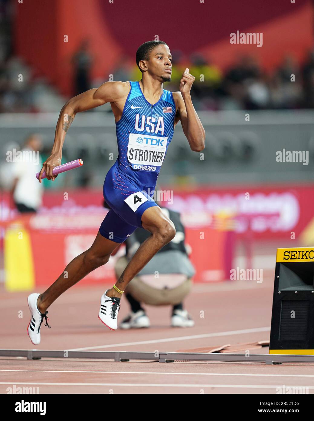 Nathan STROTHER running the 4x400m relay at the 2019 World Athletics ...