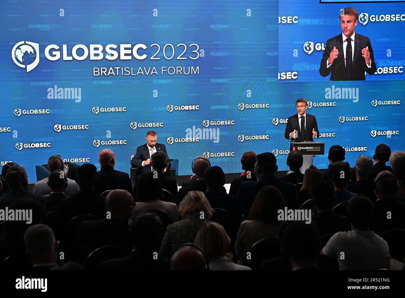 Bratislava, Slovakia. 31st May, 2023. French President Emmanuel Macron attends the Globsec 2023 ...