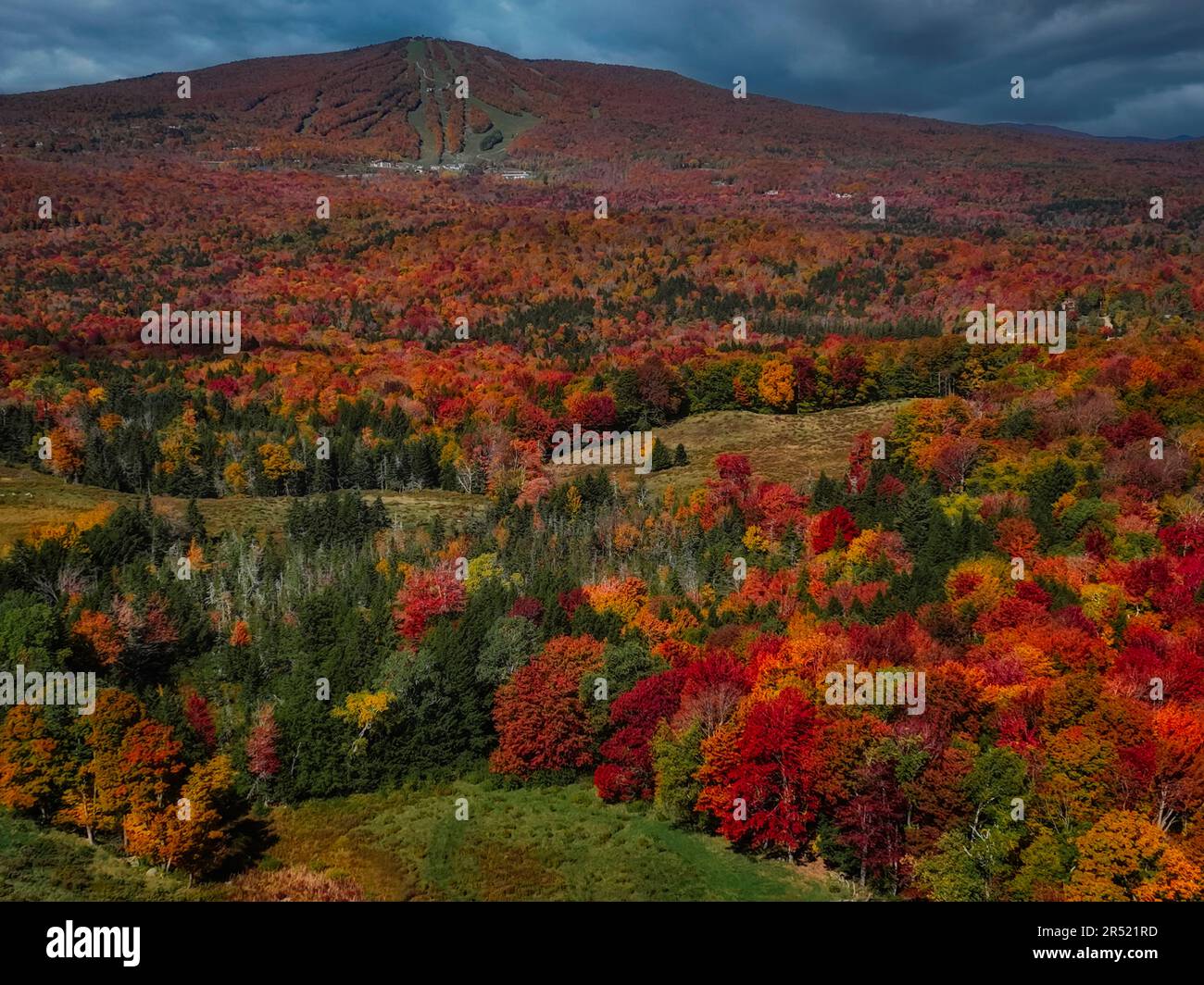 Vermont Fall Foliage Display - Aerial view of the natural landscape and ...