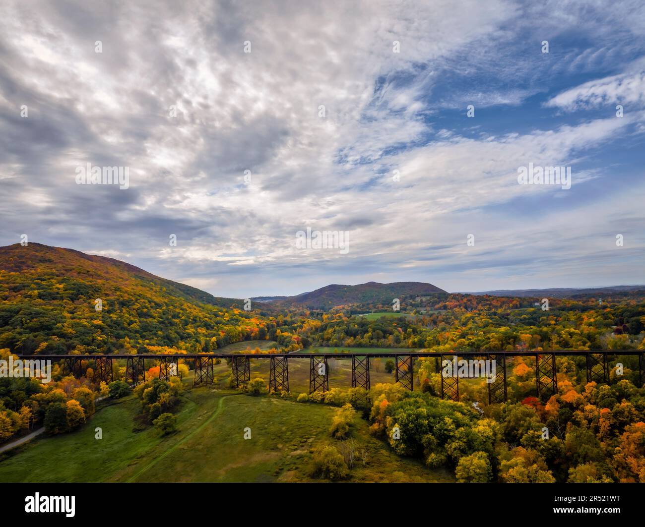 The Moodna Viaduct - Aerial panoramic view during the colorful fall ...