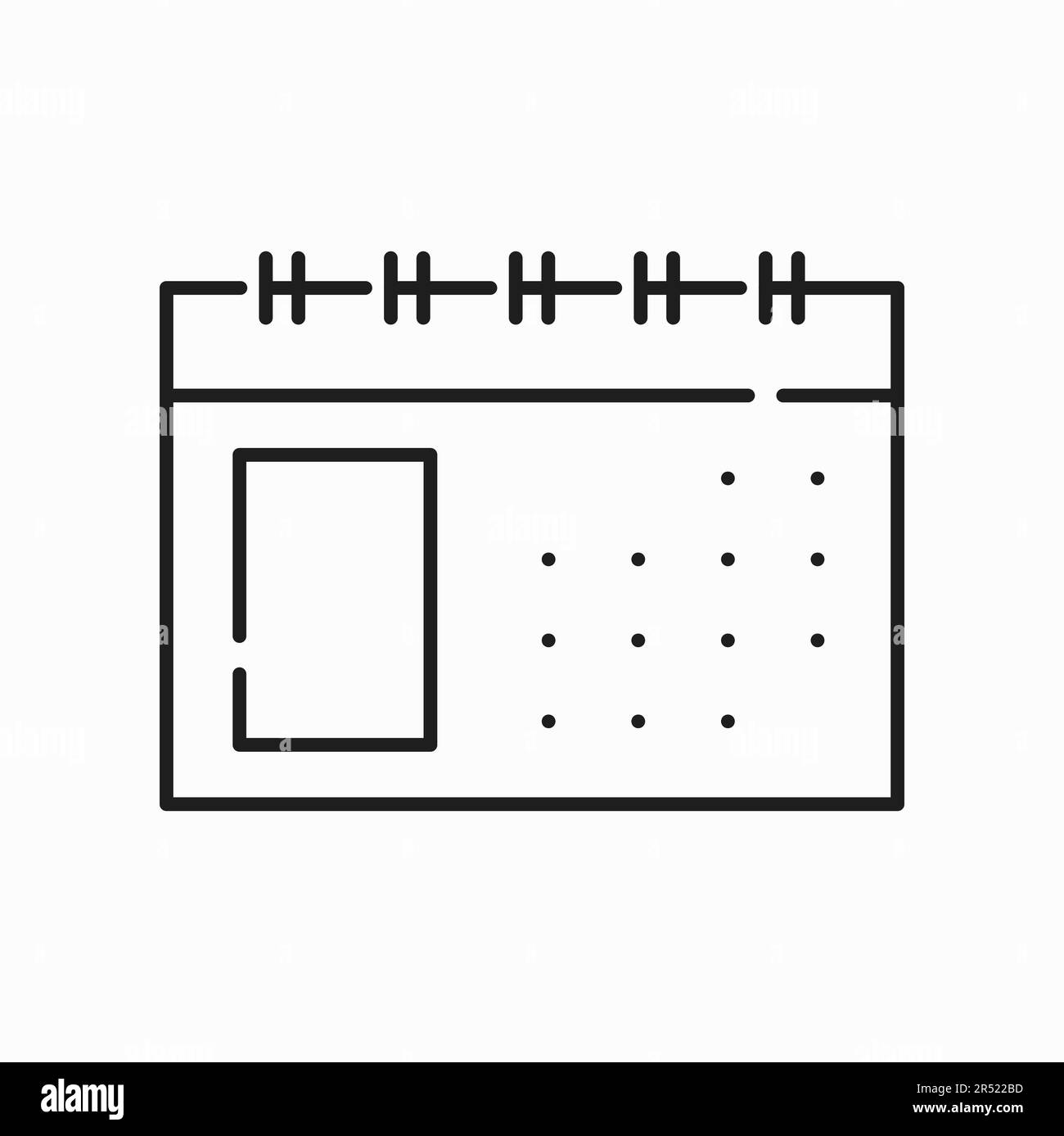 Spiral bind calendar page, diary notepad sheet outline icon. Vector ...