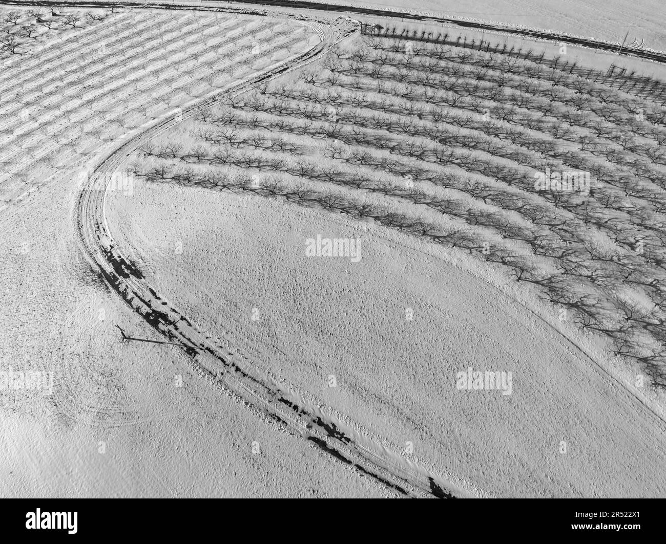 Aerial Agricultural Pattern - Aerial view of a New Jersey farm after a winter snow fall Stock ...