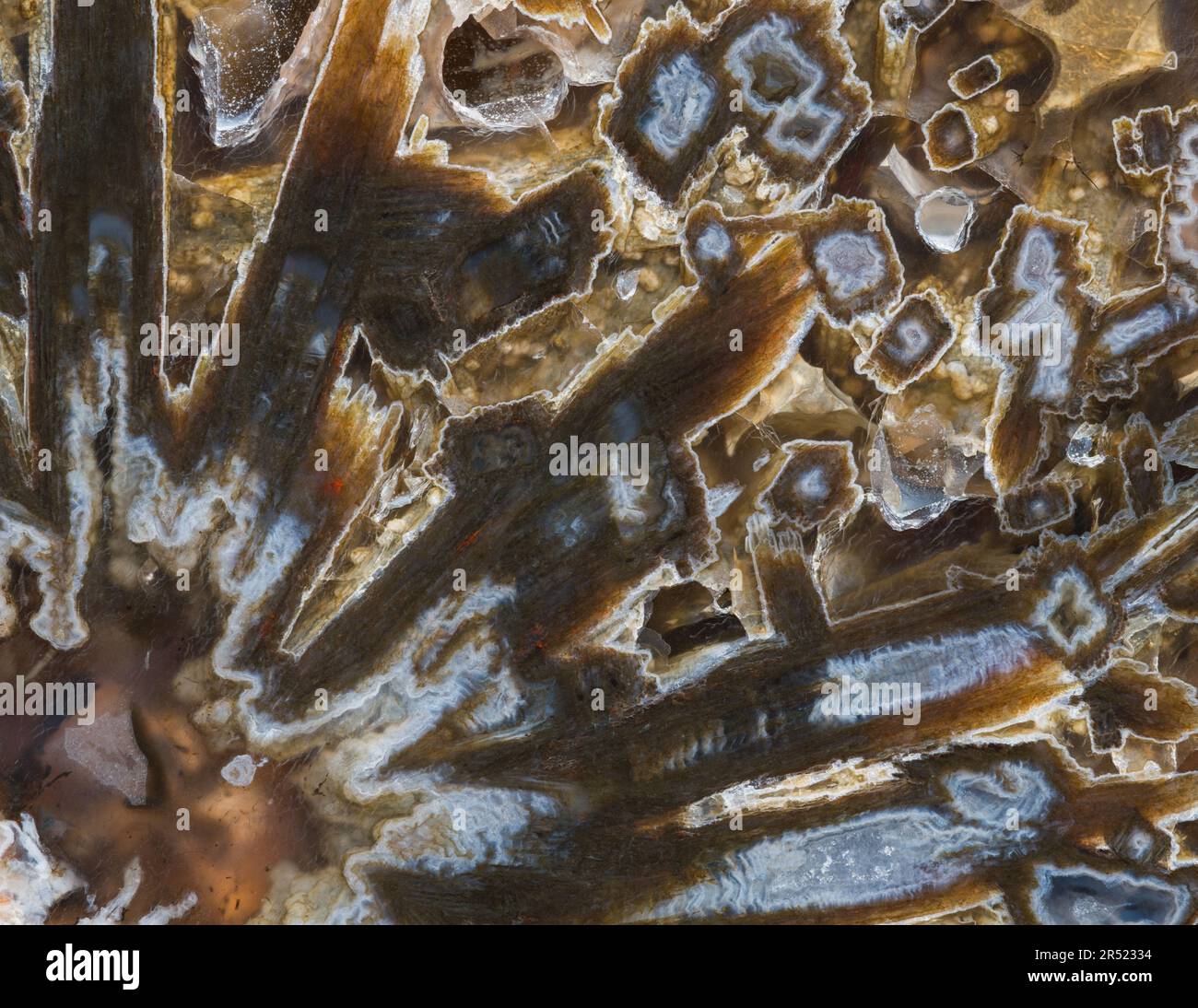 Closeup macro photography of crystals of aragonite mineral specimen ...