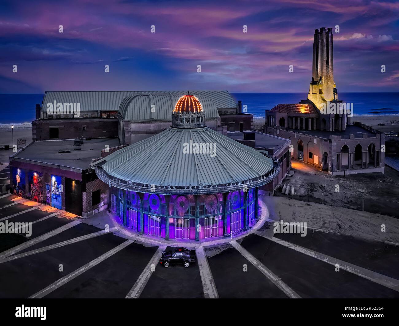 Asbury Park Carousel Aerial NJ - View to the colorful illuminated ...