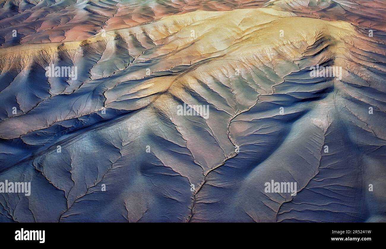 Abstract Trees In the Utah Badlands - Drone view during the twilight ...