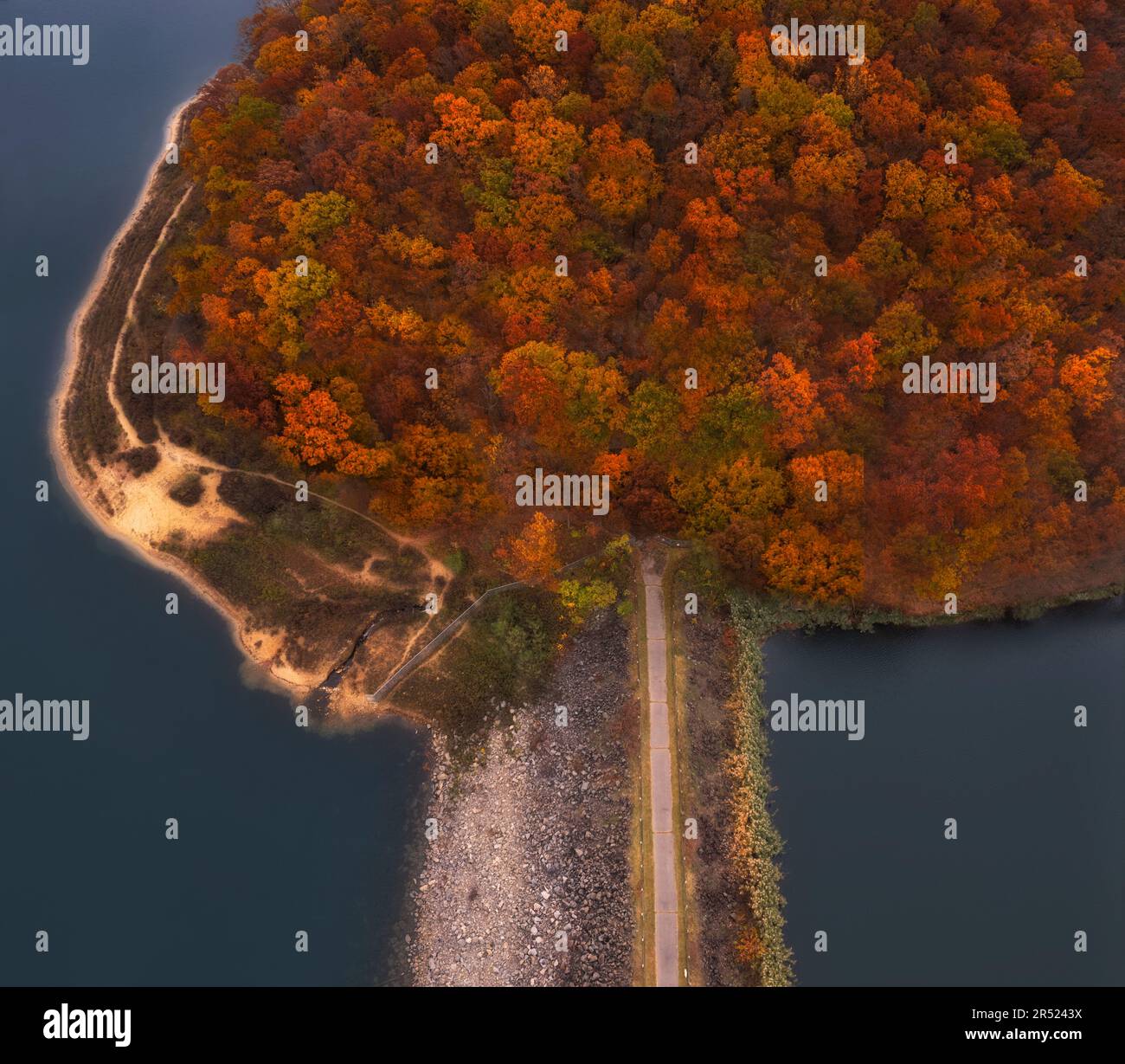 Round Valley Reservoir - Aerial view to the man made lake known for its ...