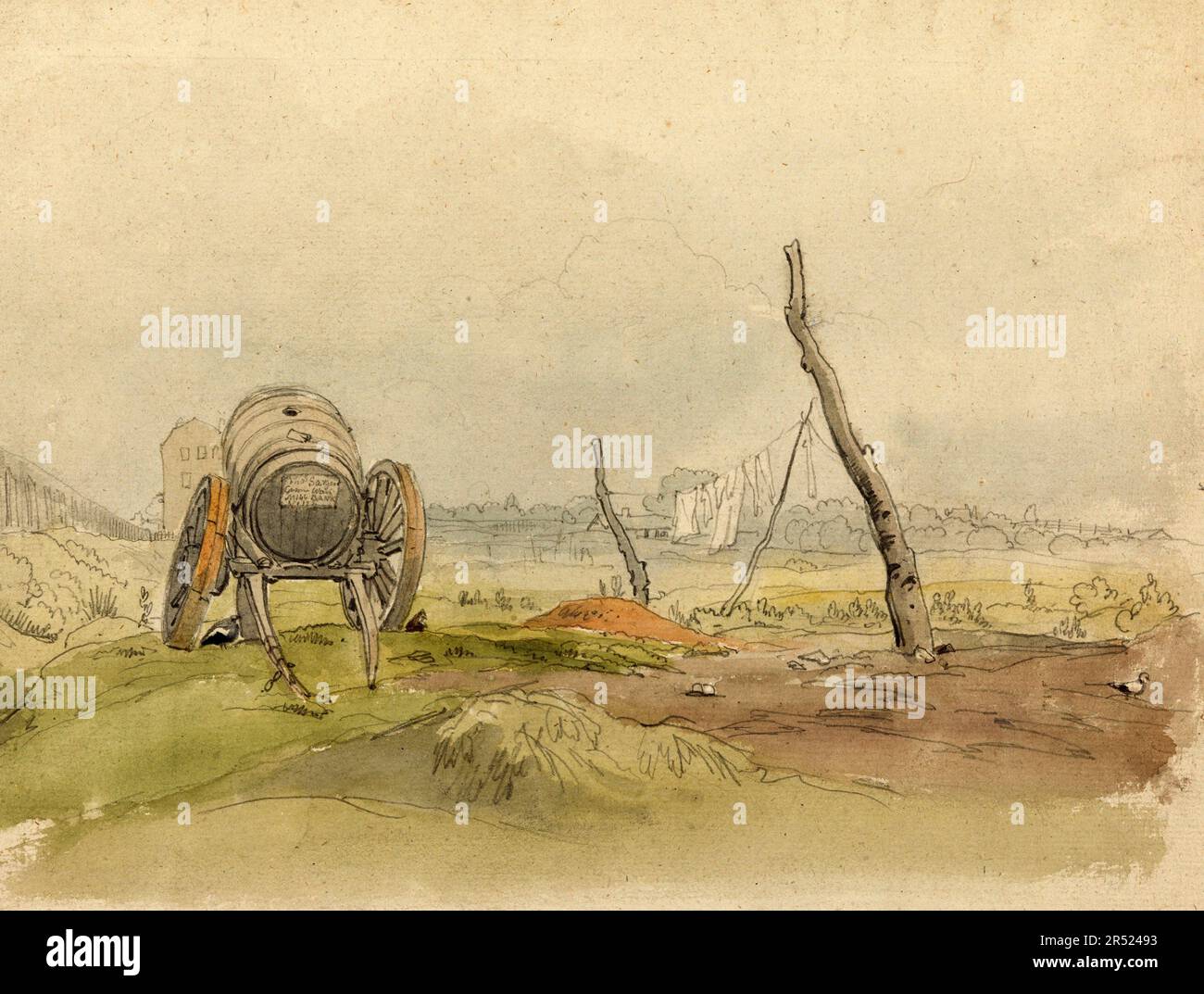Landschaft mit Wasserwagen und Wäscheleine, 1820, nach einem Gemälde ...