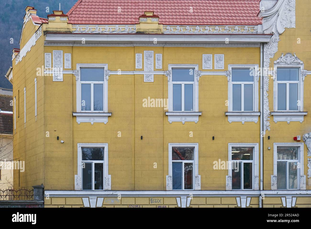 Building architecture close up in the Old city of Brasov, Transylvania ...