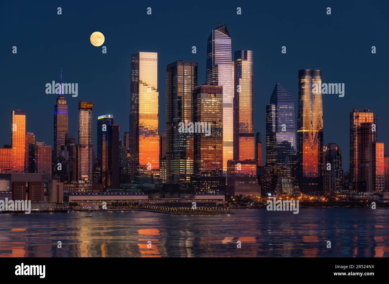 NYC Skyline sunglow and Moon- The midtown Manhattan New York City ...