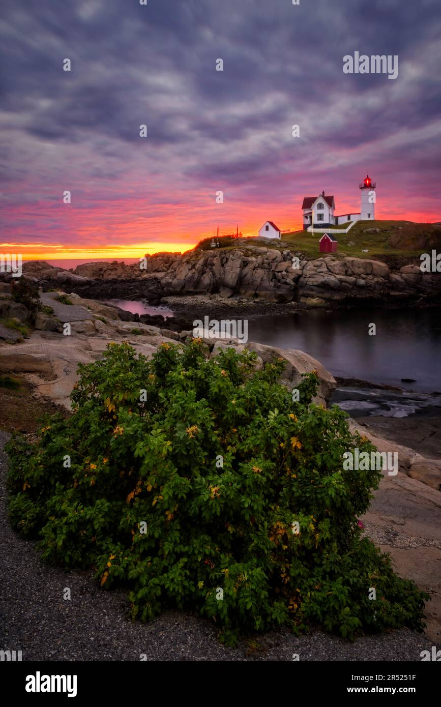Nubble Light Sunrise ME - View of a beautiful dramatic sky with the ...