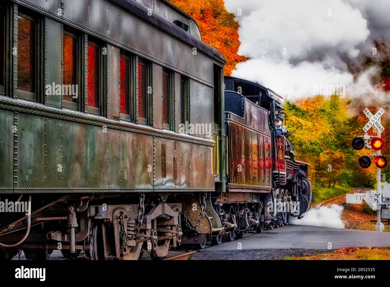 Steam Locomotive No 40 - View to the traveling steam train surrounded ...