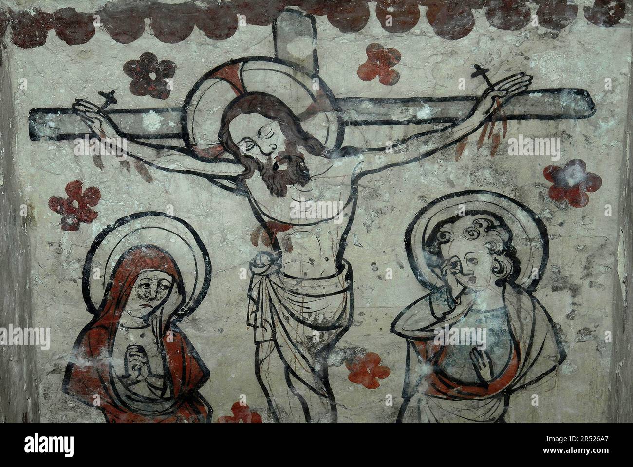Christ nailed to the cross. Medieval tomb painting in the Cathedral of ...