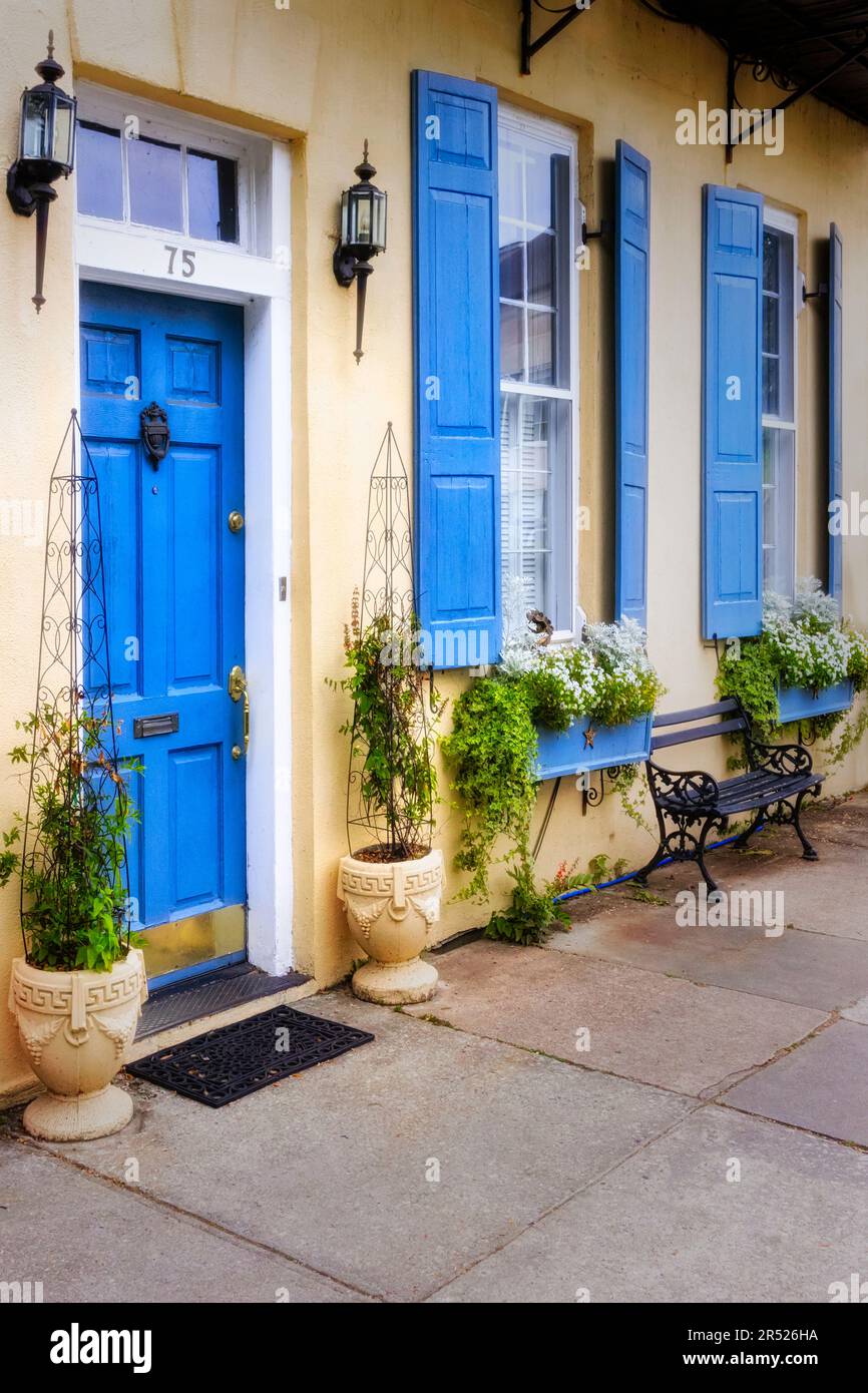 Rainbow Row Charleston Home - Colorful flower boxes, orante doors ...
