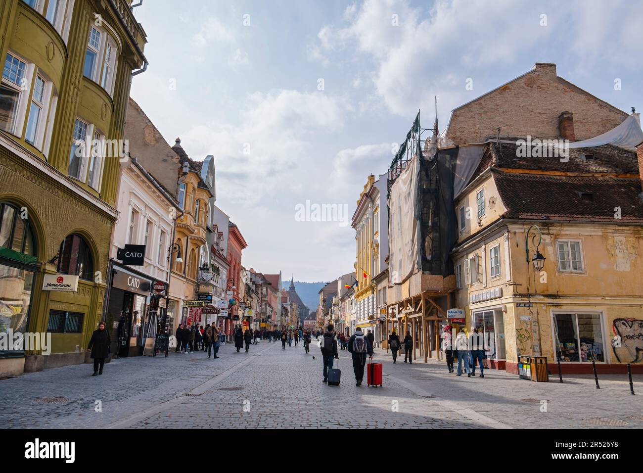 People walking on the Republicii street, the main pedestrian and ...
