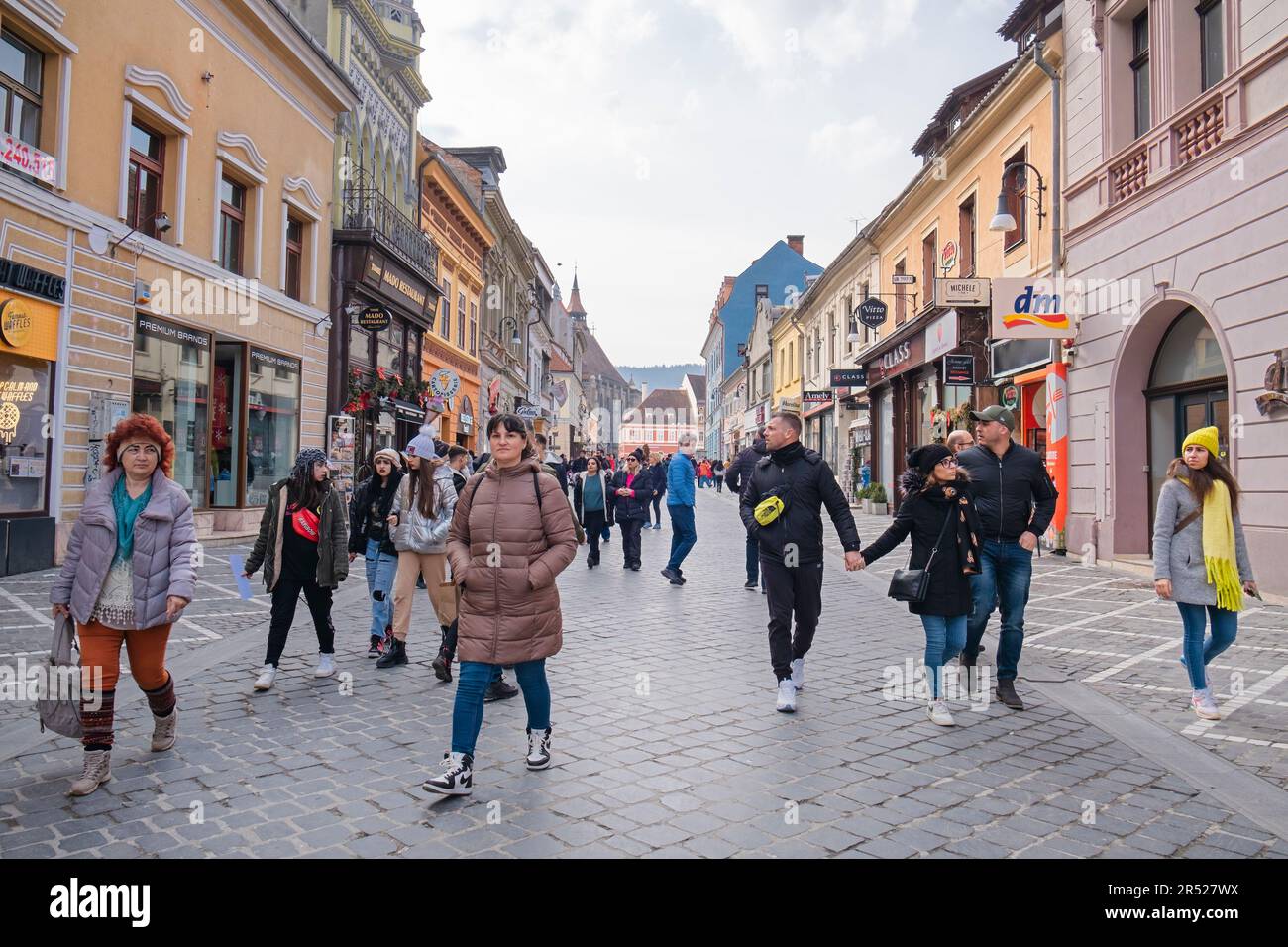 People walking on the Republicii street, the main pedestrian and ...