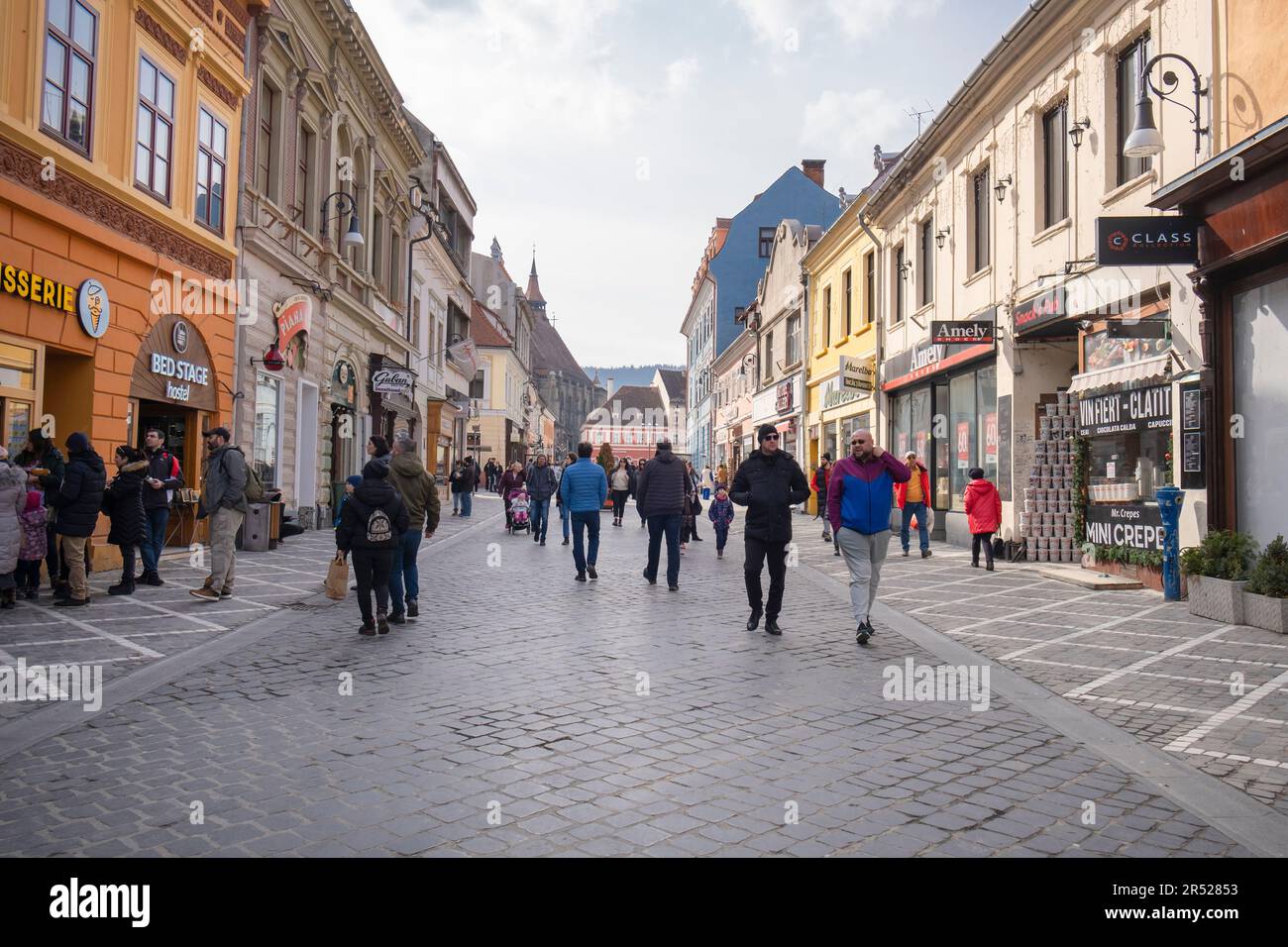 People walking on the Republicii street, the main pedestrian and ...