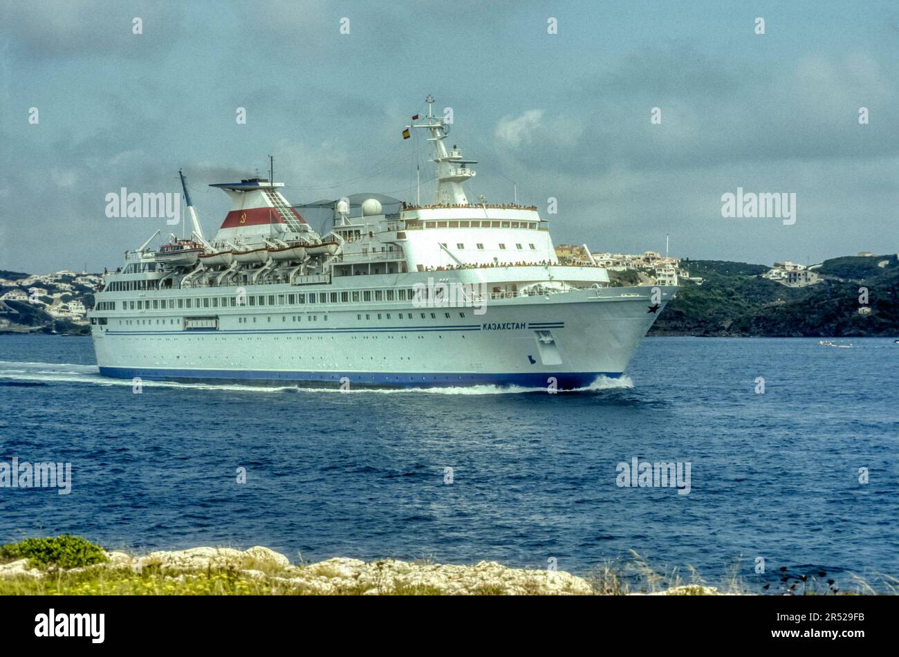 1991 archive photograph of Russian cruise liner Kazakhstan leaving ...