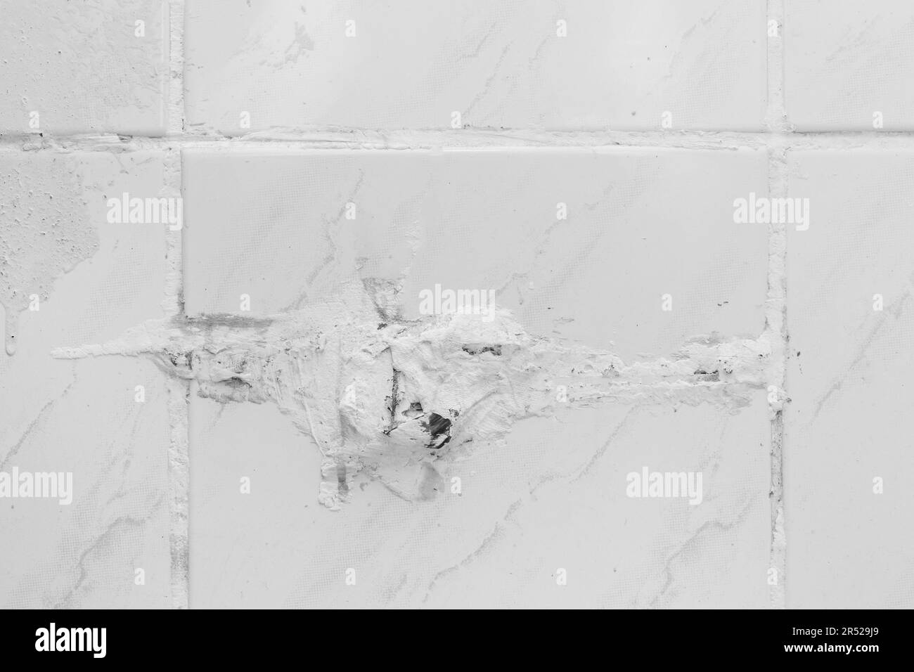 Old gray white surface broken tile damage floor repair background ...