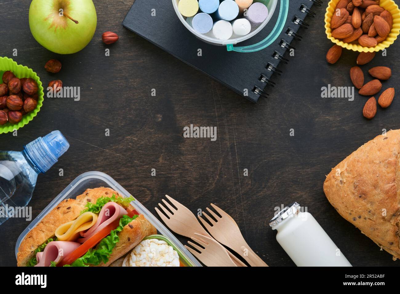 Healthy food for school lunch concept. Healthy bread, meat sandwich ...