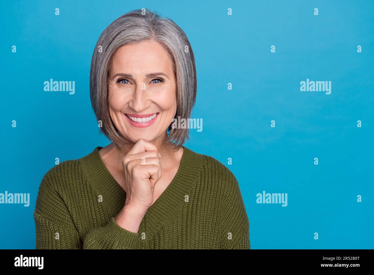 Closeup photo of beautiful aged lady granny beaming smiling hold hand ...