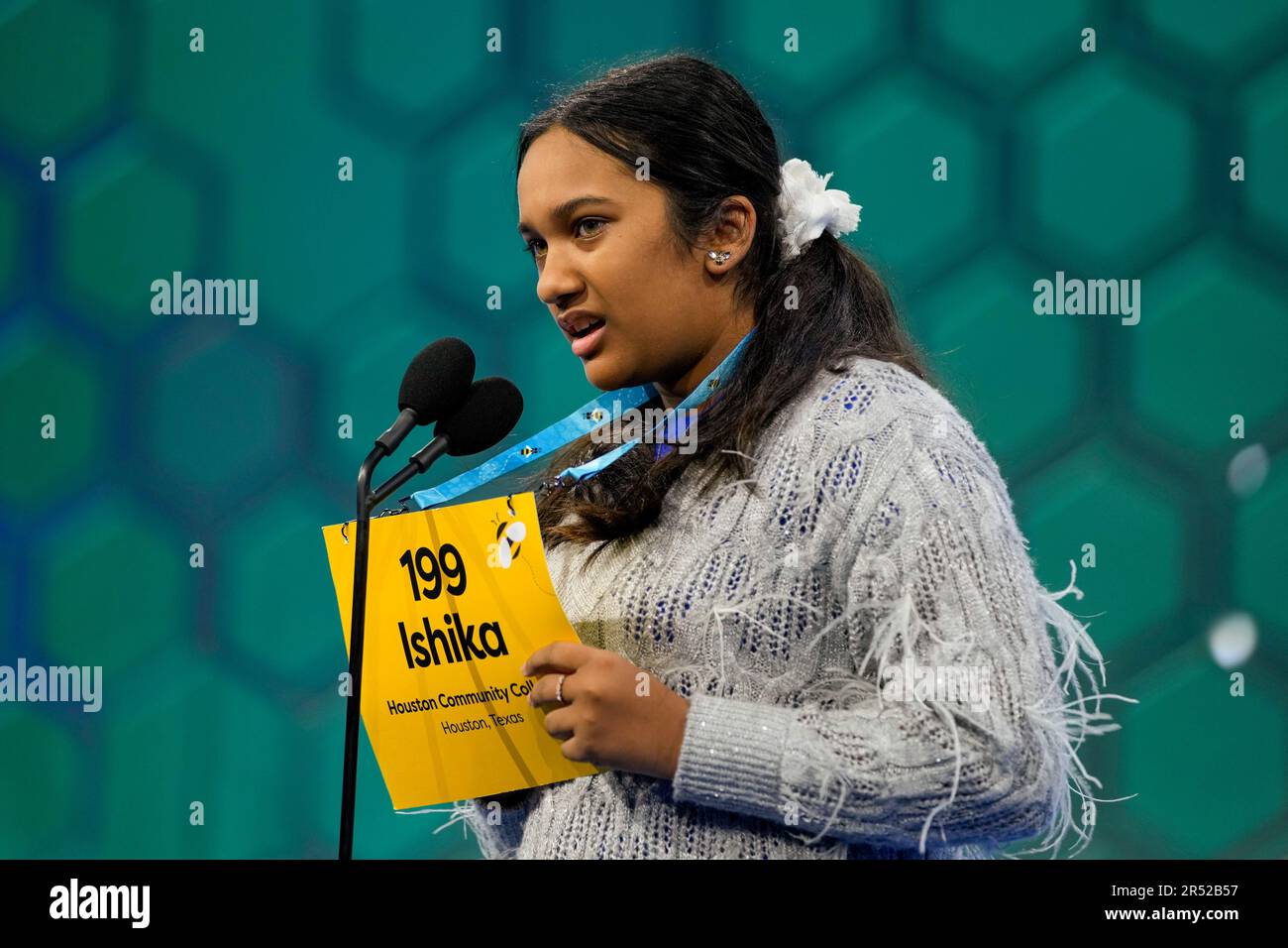 Ishika Varipilli, 12, from Spring, Texas, competes during the Scripps ...