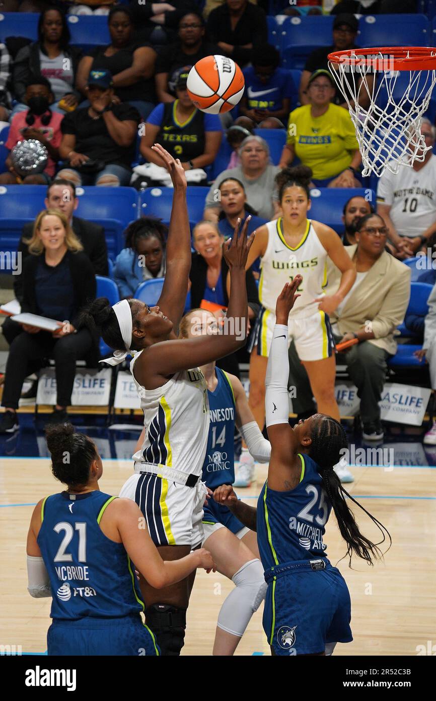 Arlington, USA. 25th Feb, 2023. Kalani Brown of the Dallas Wings shoots ...