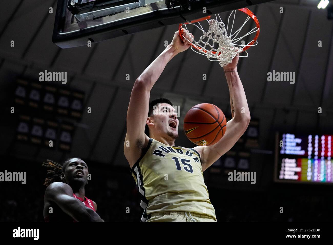 FILE - Purdue center Zach Edey (15) gets a dunk in front of Rutgers ...