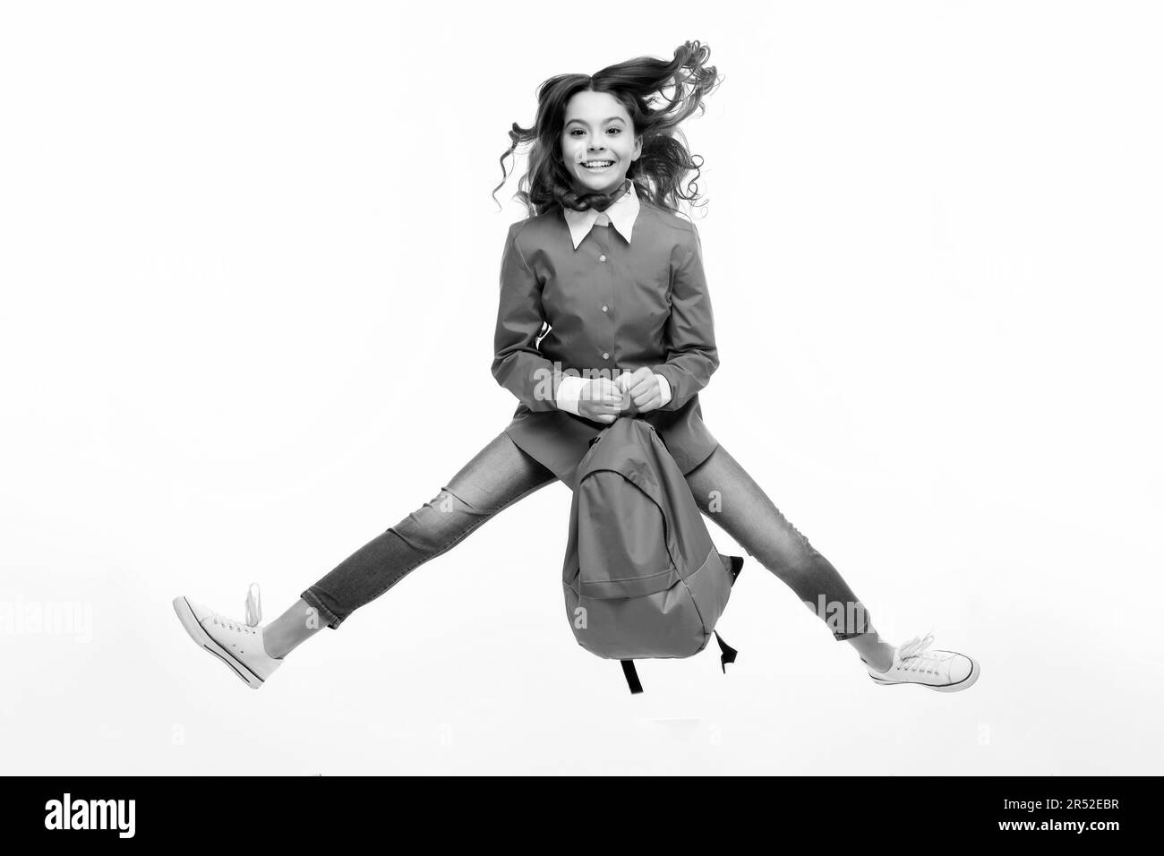 Excited face. Schoolgirl with backpack. Teenager student, isolated ...