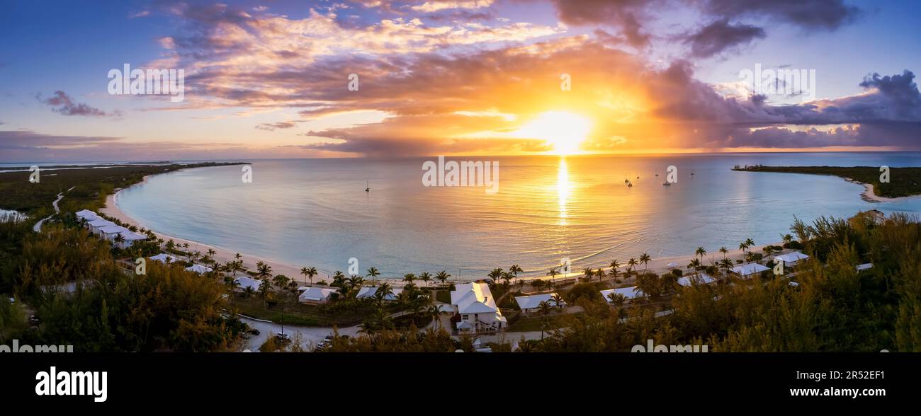 Panoramic aerial view of the beautiful Santa Maria Beach at Galliot Cay ...