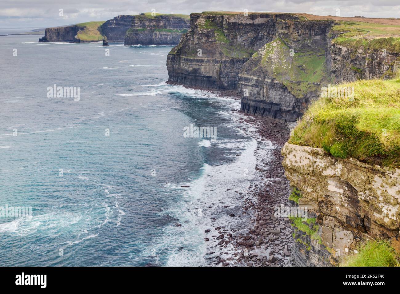 View over cliff line of the Cliffs of Moher in Ireland Stock Photo - Alamy