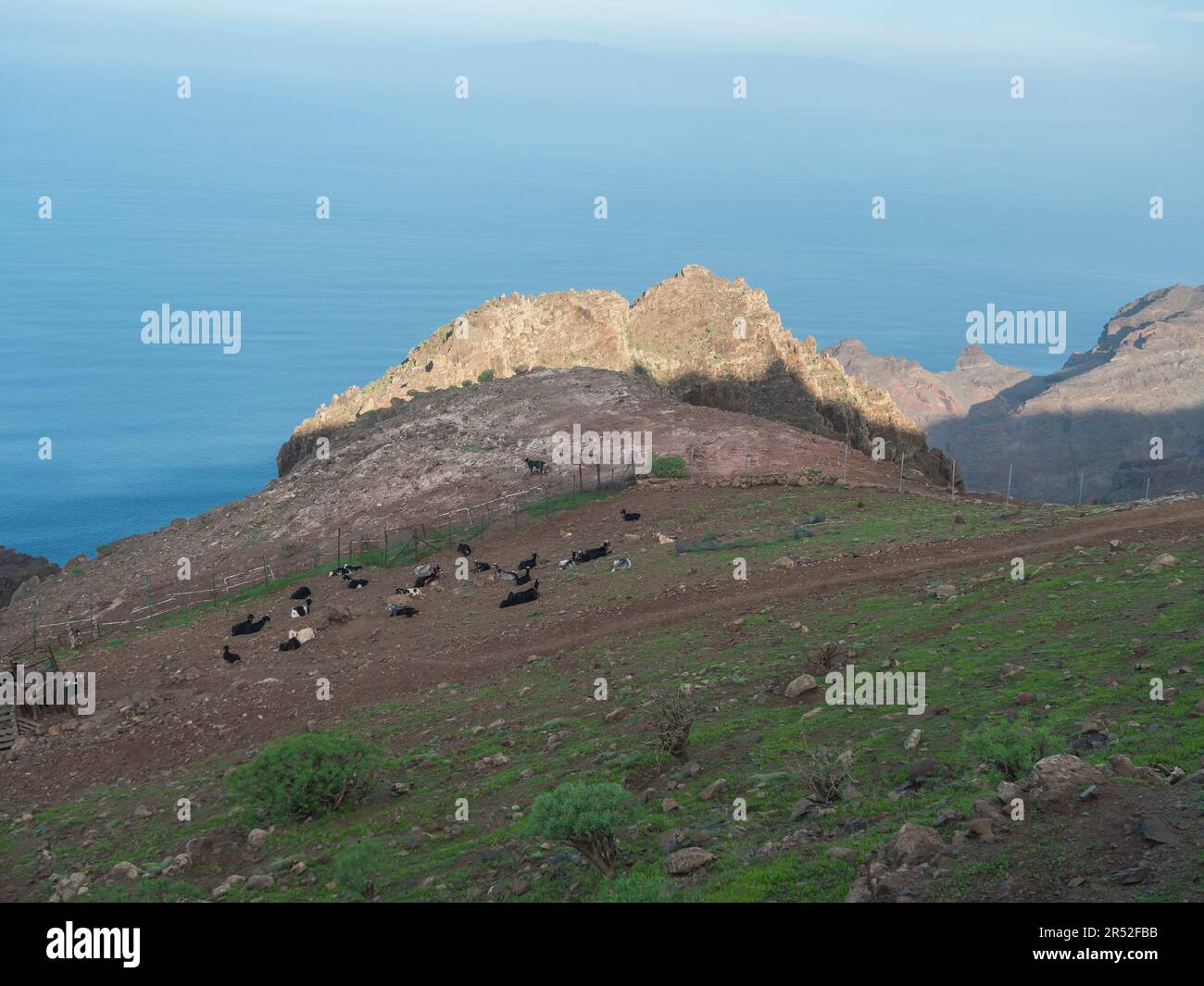 View of sharp rock formation and cliffs on top of La Merica mountain ...