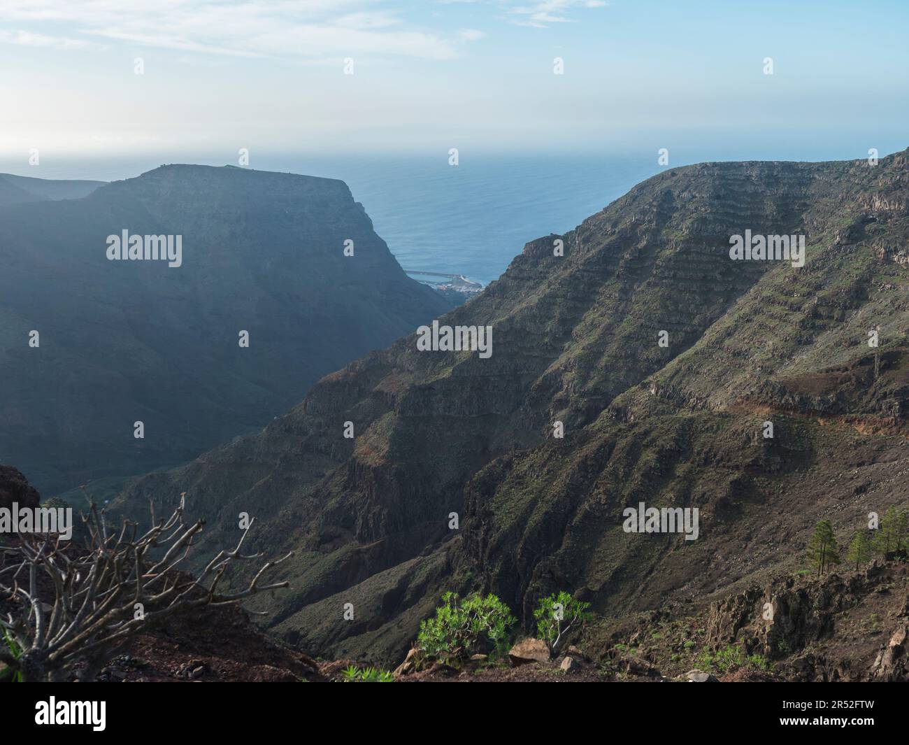 View from plateau on top of La Merica mountain on valley with massive ...