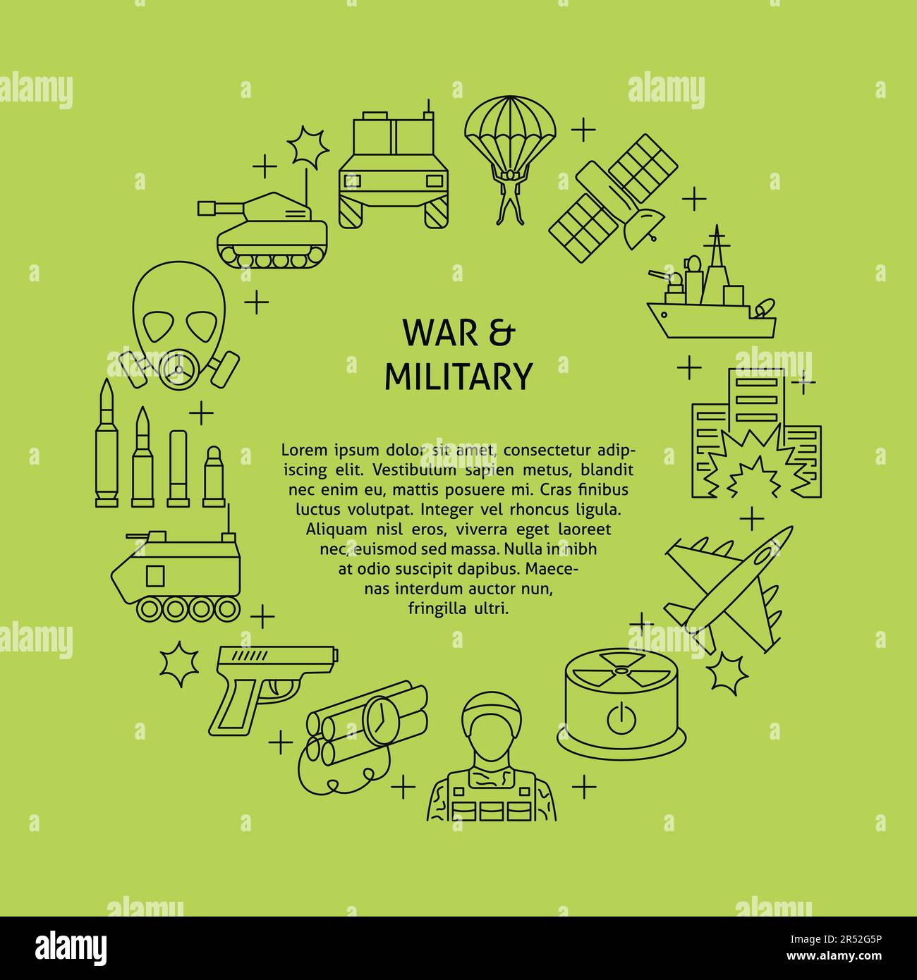 War and military round banner with place for text. Vector illustration ...