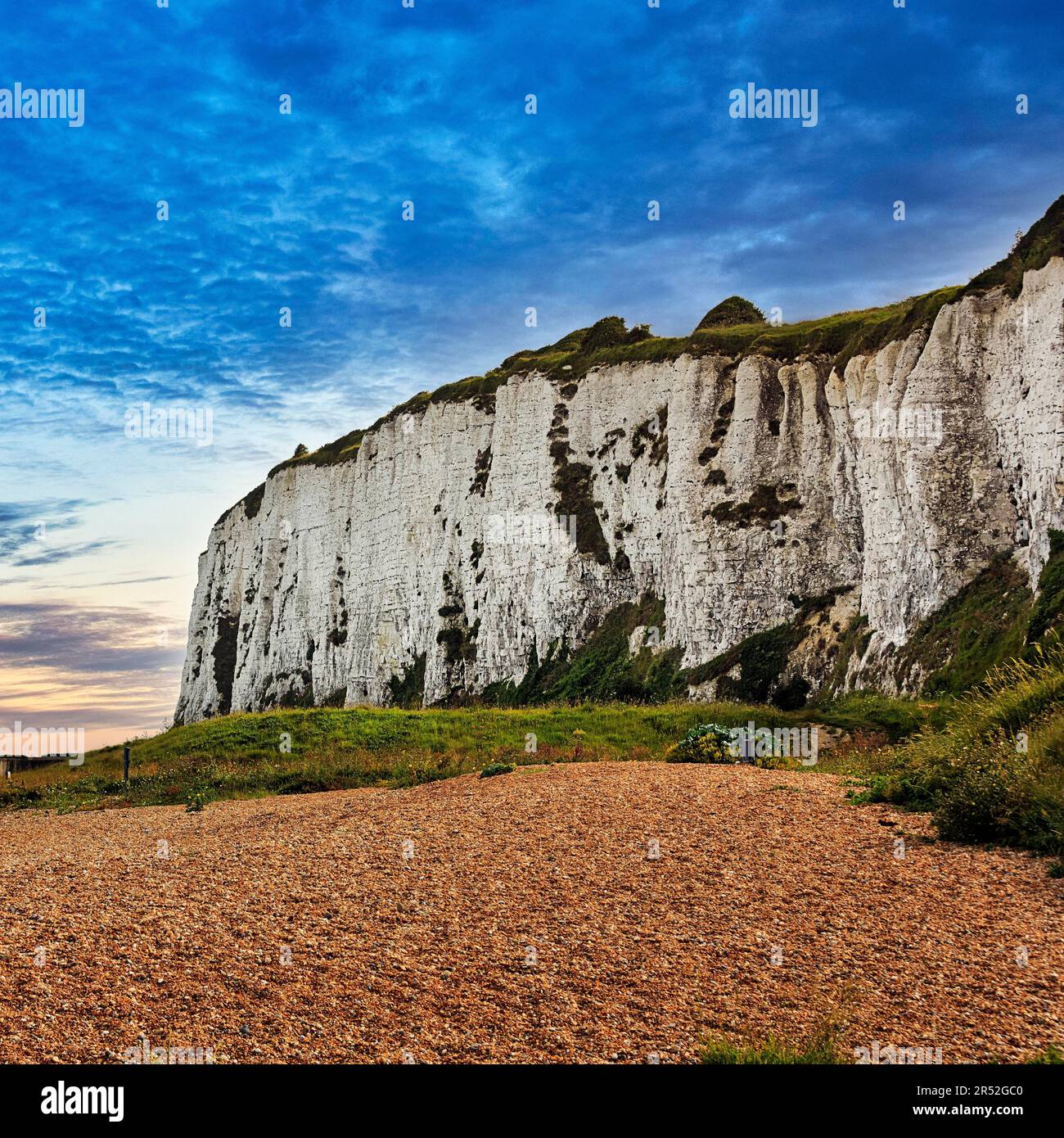 Chalk cliffs on shingle beach, Kingsdown Beach, Dover, Kent, England ...