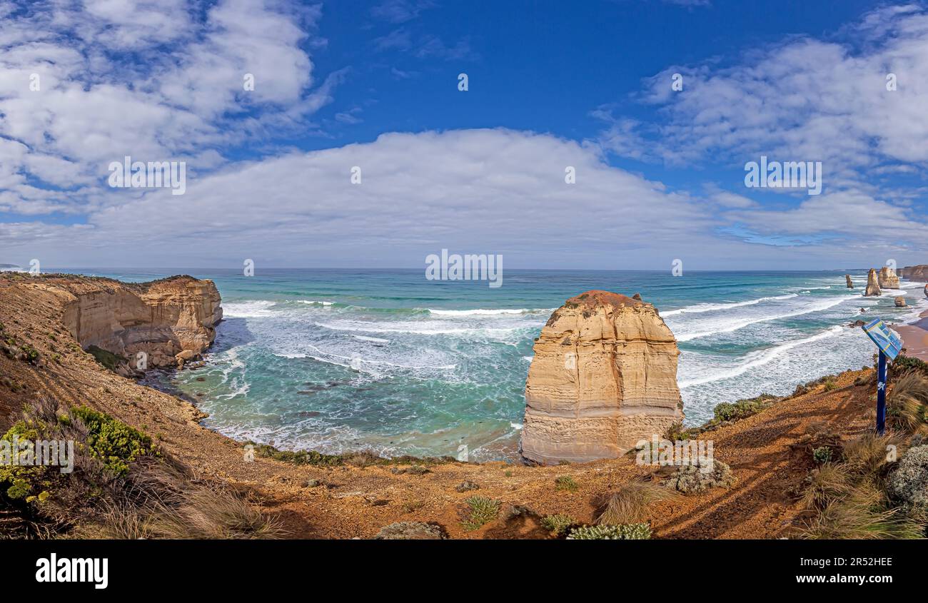 Panoramic view over them rugged cliffs along the Great Ocean Road in ...