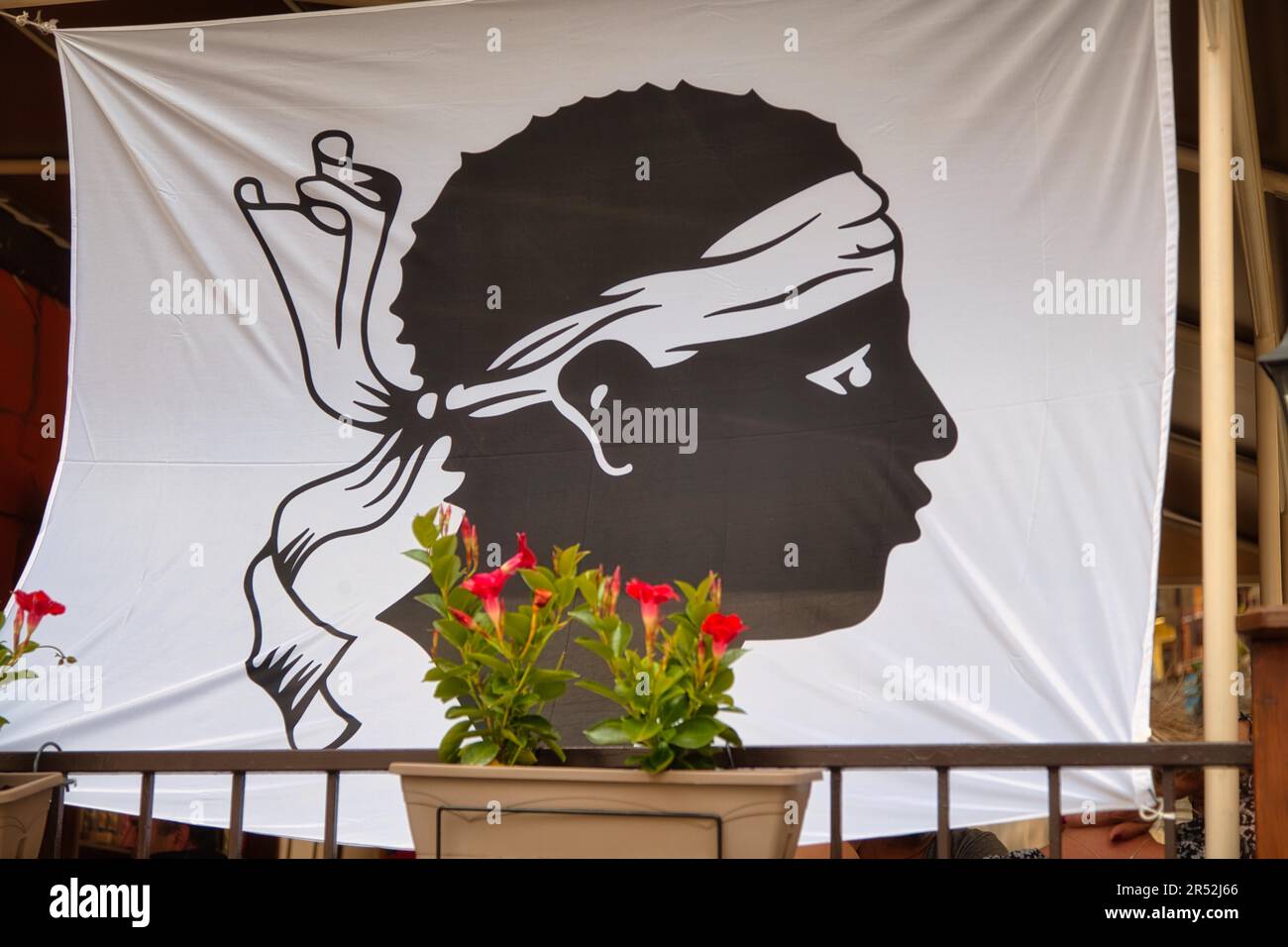 Flag for the freedom struggle of the Corsicans, Corte, heart of the ...