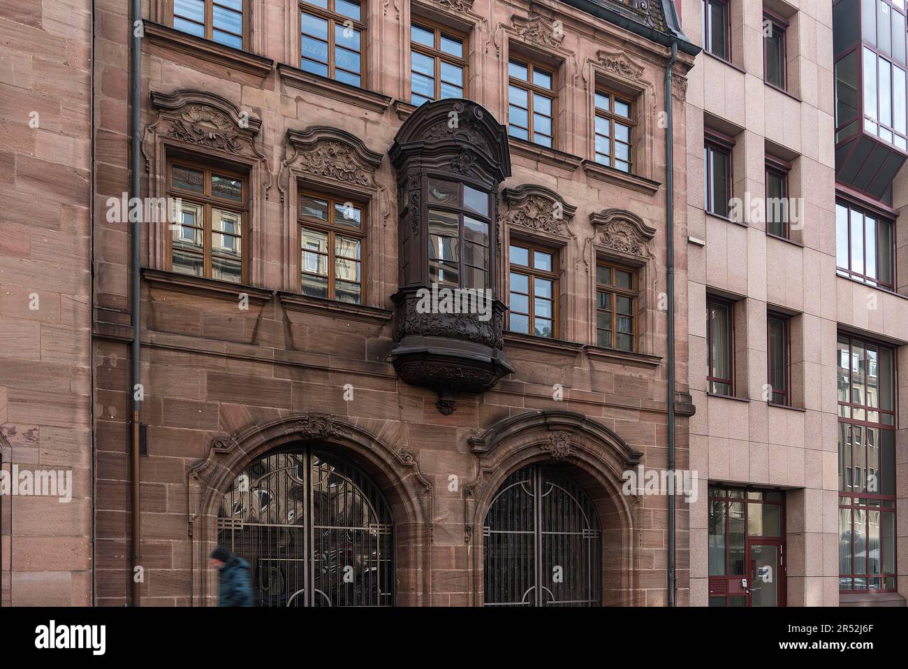 Historic bay window, Adlerstr. 25, Nuremberg, Middle Franconia, Bavaria ...
