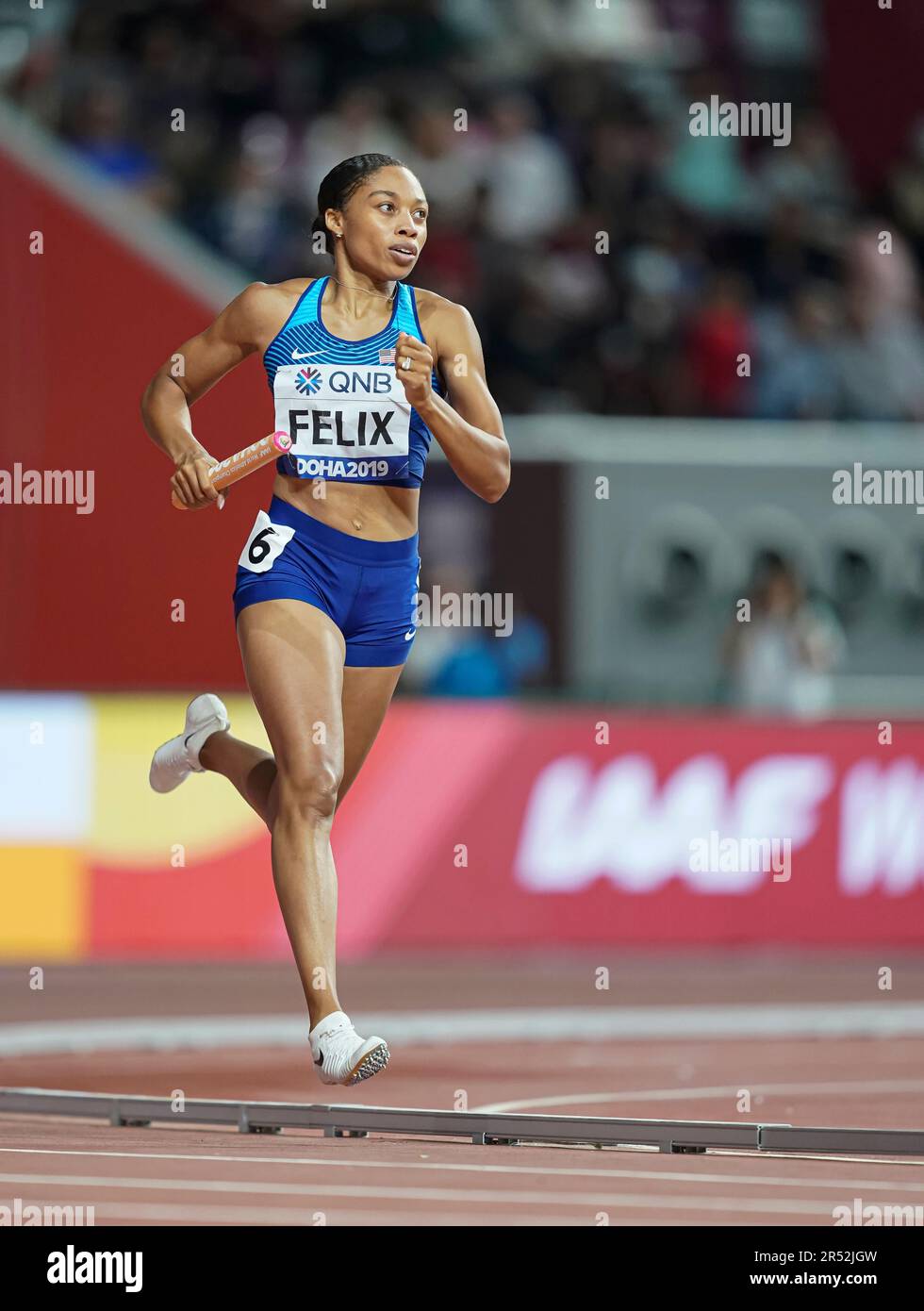 Allyson FELIX running the 4x400m relay at the 2019 World Athletics ...