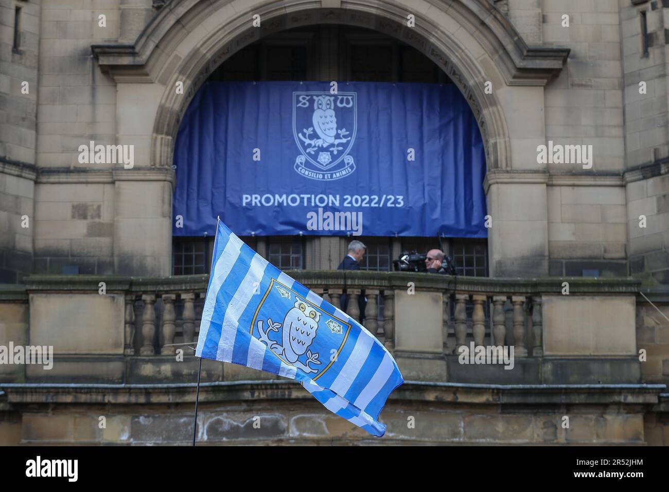 A Sheffield Wednesday flag blows in the win as Sheffield Wednesday ...