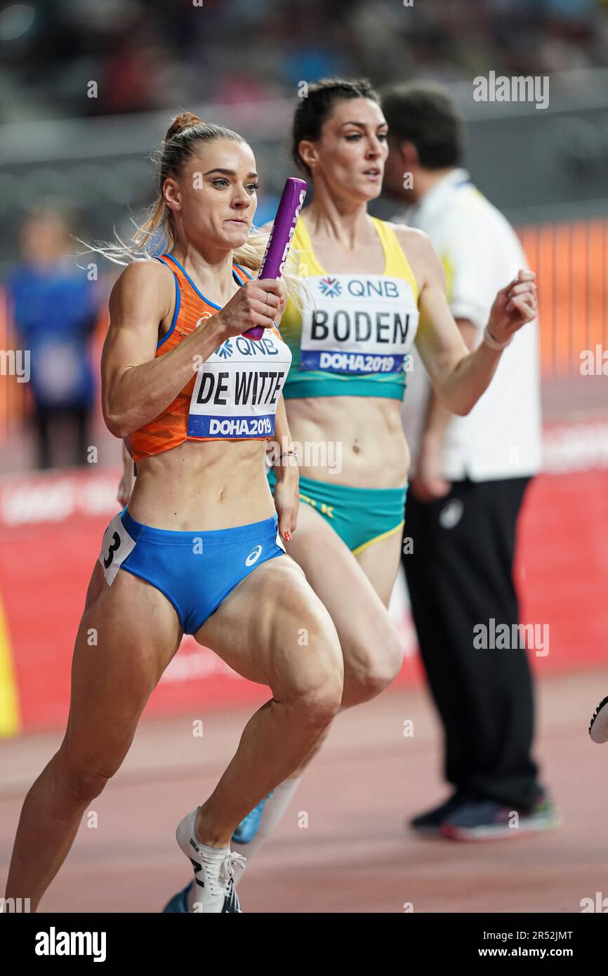Lisanne DE WITTE running the 4x400m relay at the 2019 World Athletics ...