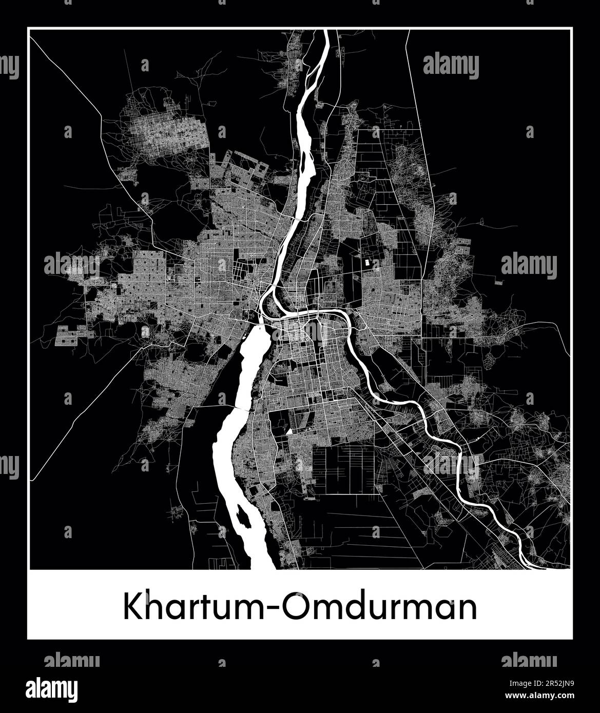 Minimal city map of Khartum-Omdurman (Sudan Africa Stock Vector Image ...