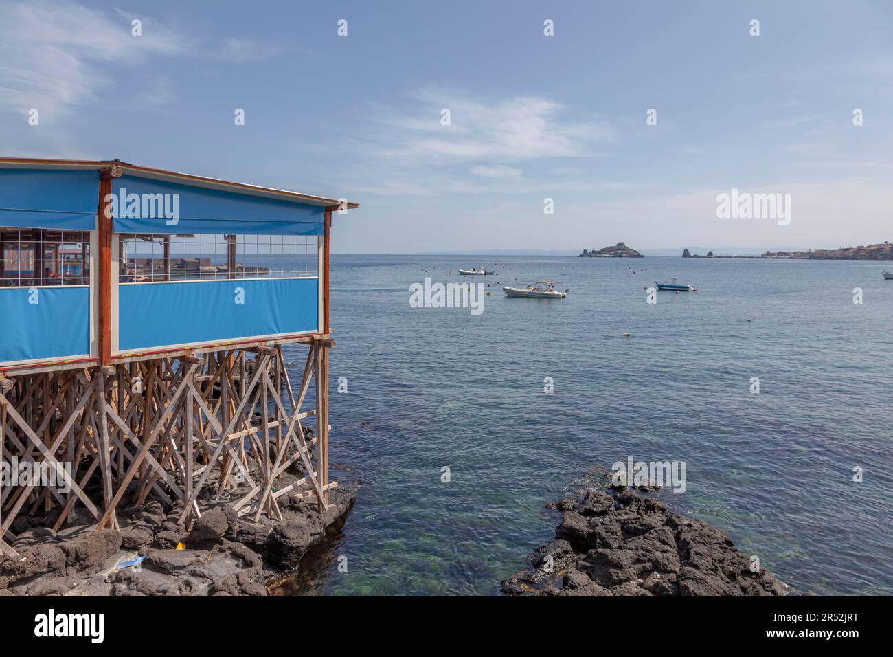 Restaurant on stilts, Capo Mulini Stock Photo - Alamy