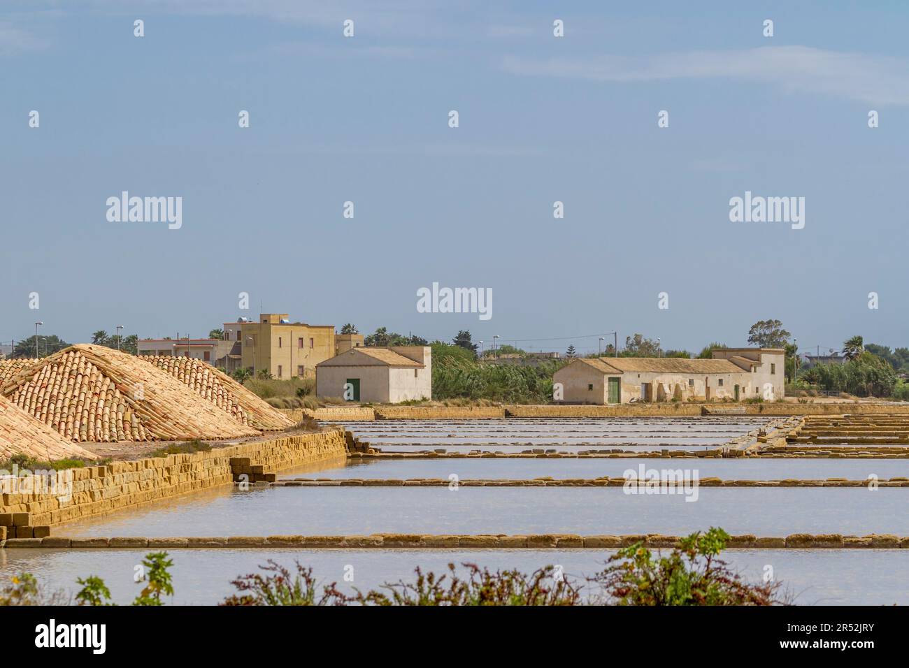 Salt Basins, Trapani and Paceco Salt Flats Nature Reserve, Sicily Stock ...