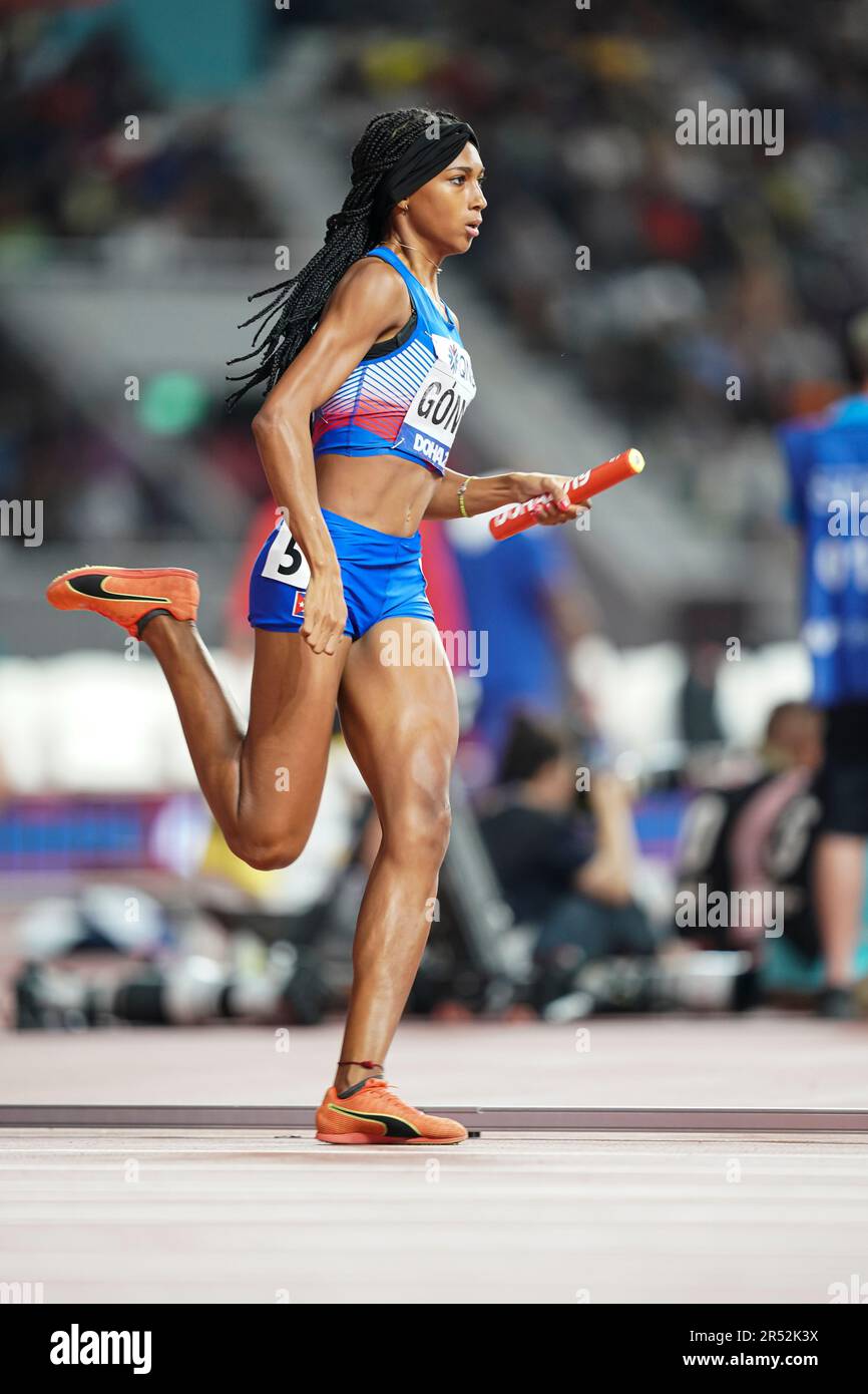 Roxana GÓMEZ running the 4x400m relay at the 2019 World Athletics ...
